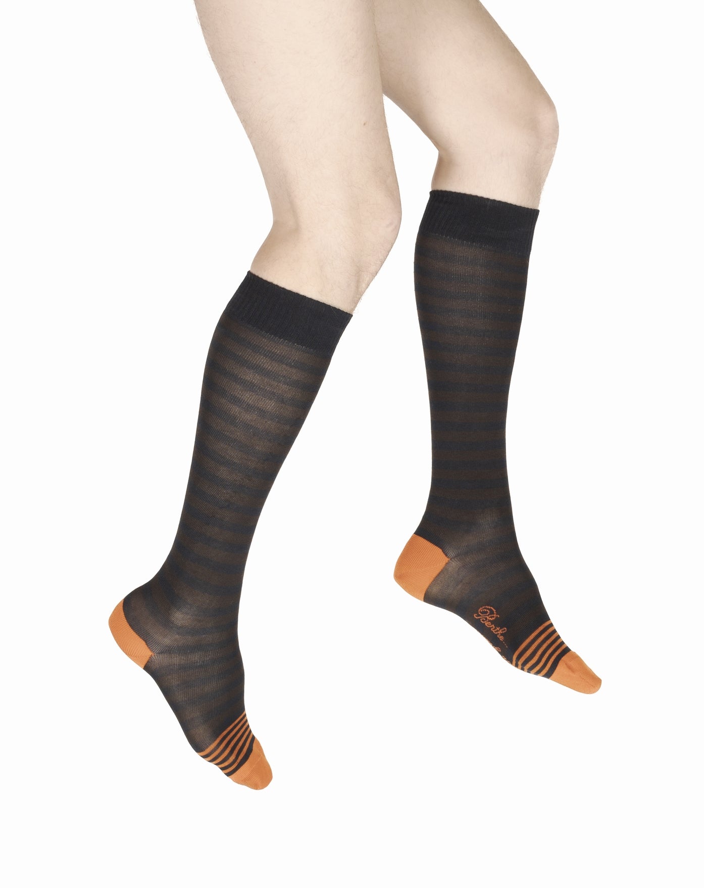 Mi-bas fil d’Écosse homme Berthe Marine Marron Orange - Made in France